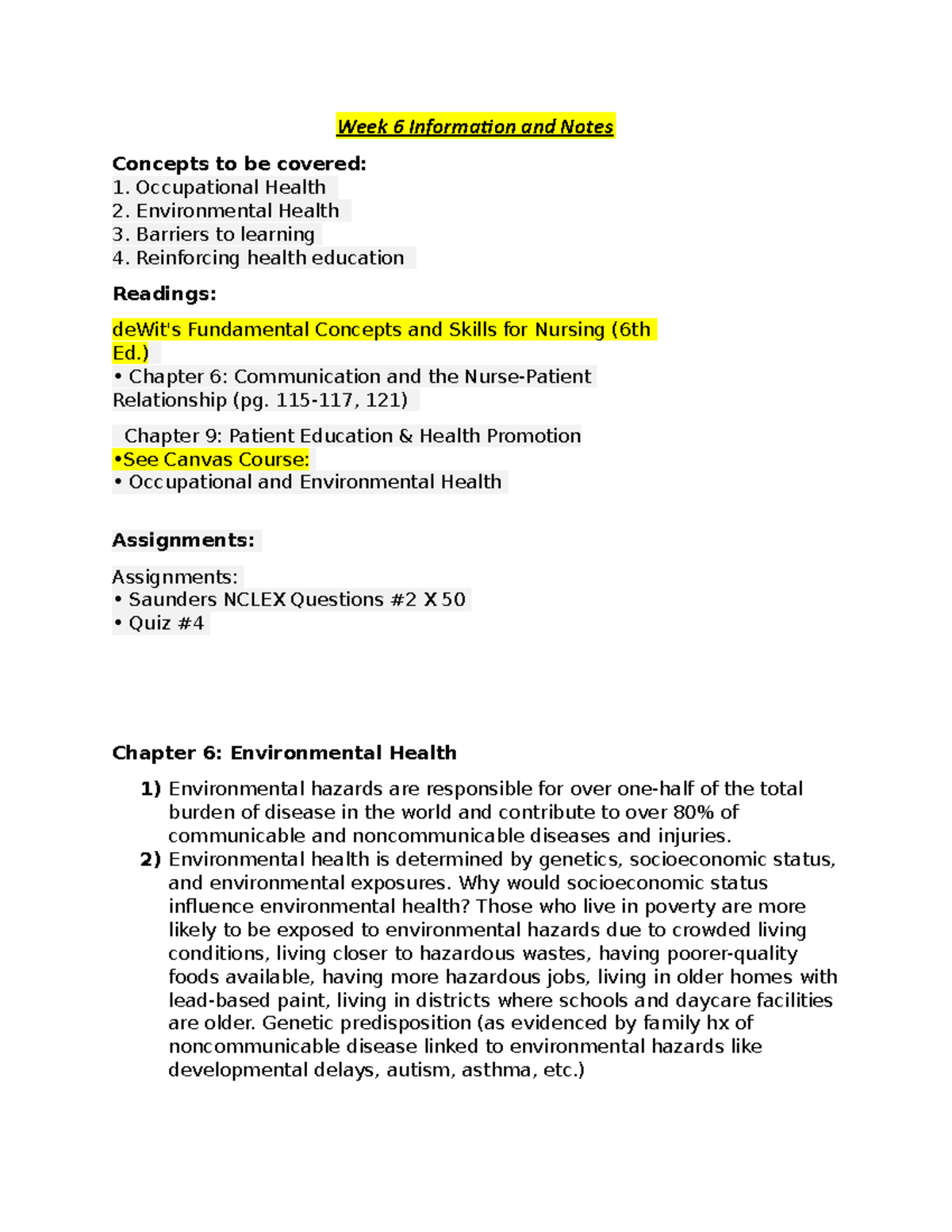 PNR Week 6 Notes KM - a good study tool for exam 2 - Week 6 Information ...
