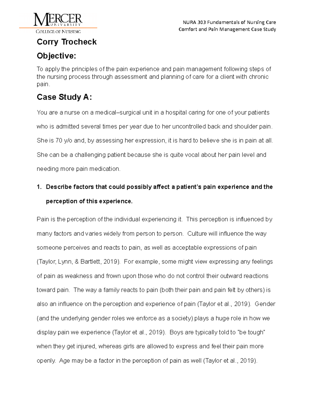 Comfort and Pain Management Case Studies - Comfort and Pain Management ...