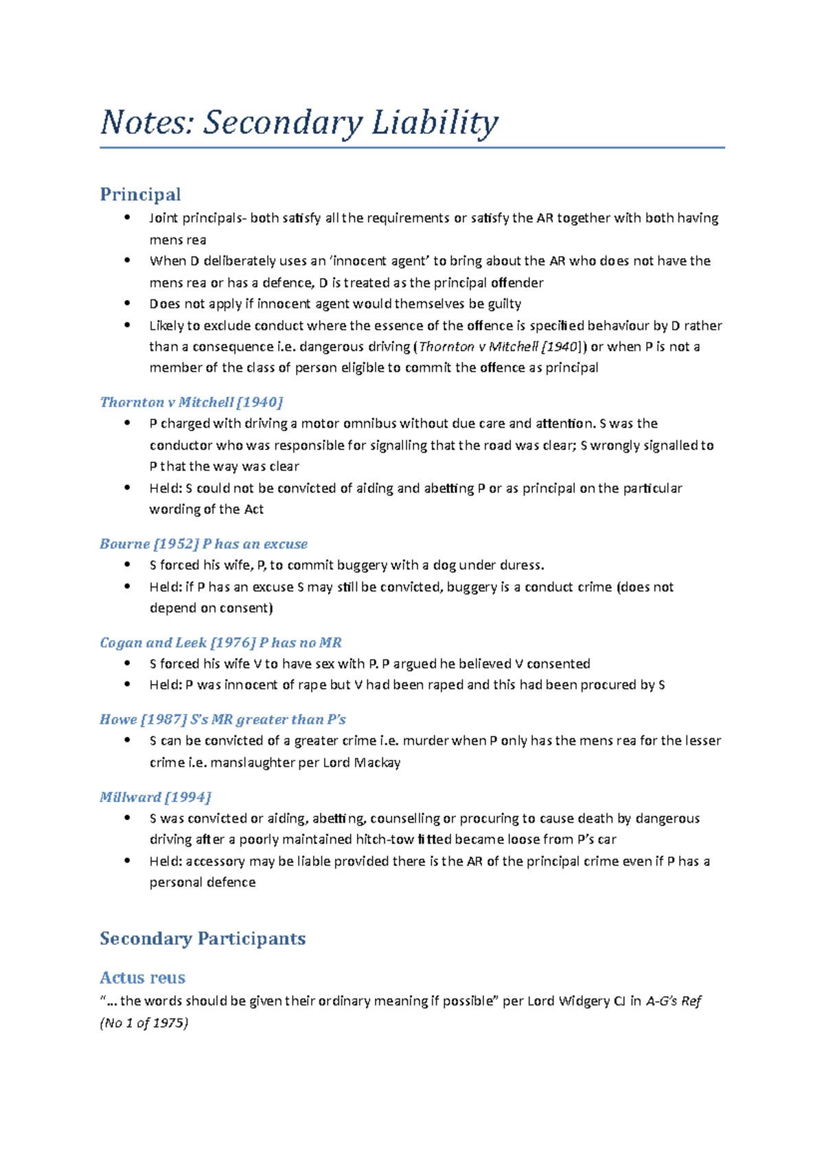 Notes Secondary Liability - Notes: Secondary Liability Principal Joint ...