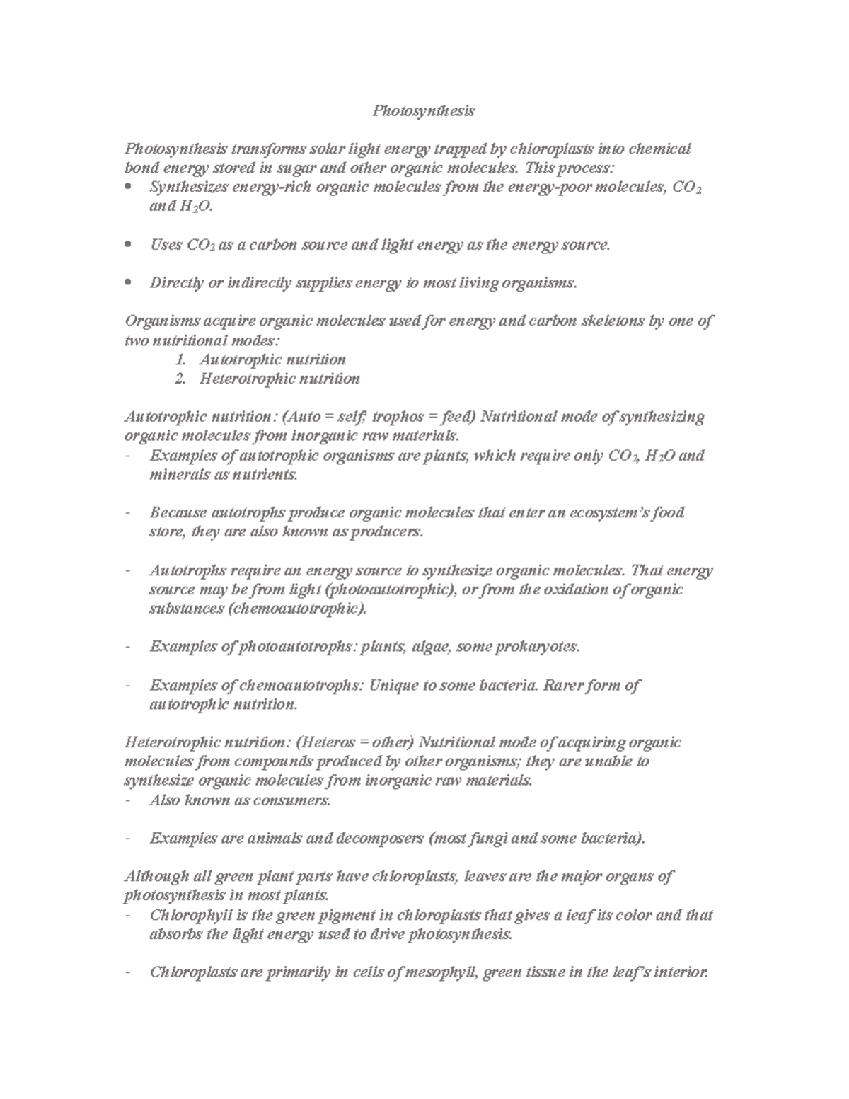 Plant nutrients - Photosynthesis Photosynthesis transforms solar light ...