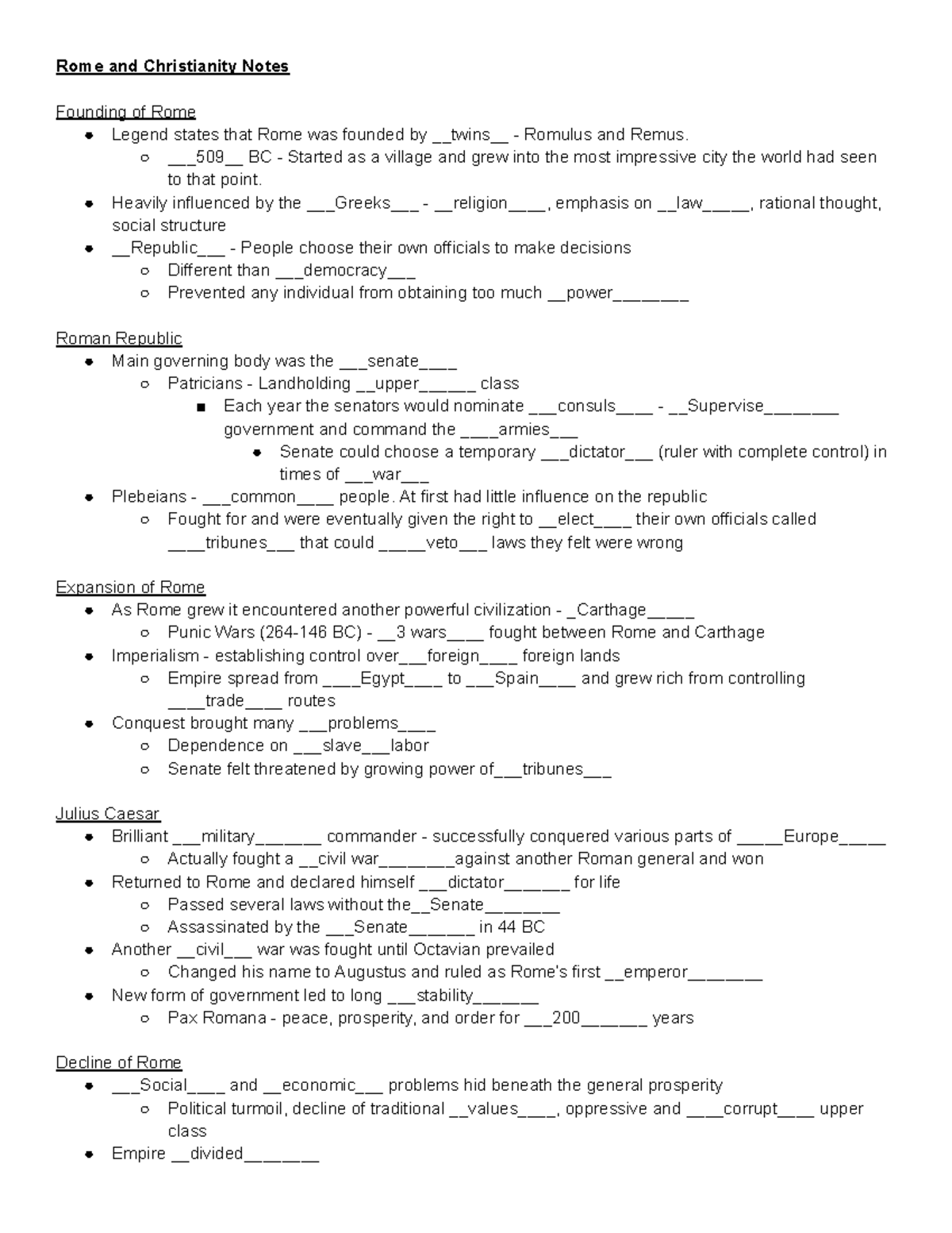 0.6 Rome and Christianity Notes - Rome and Christianity Notes Founding ...