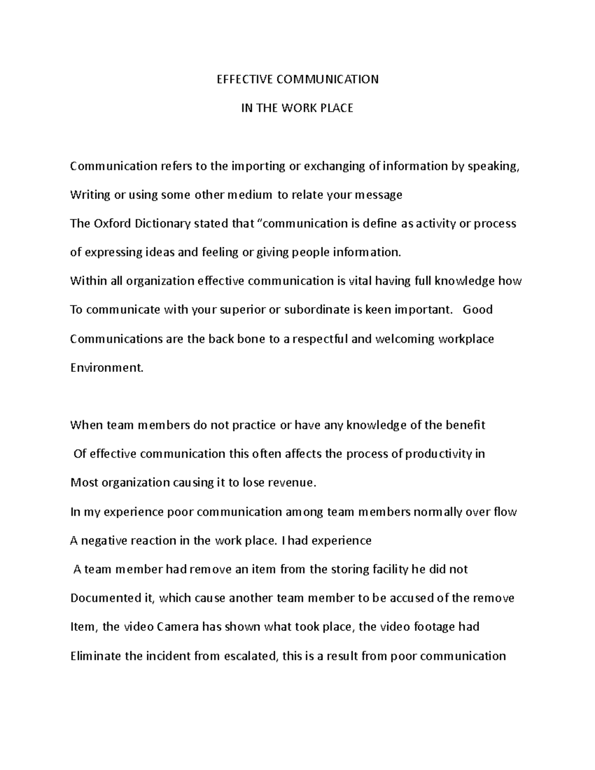 Effective Communication new doc - EFFECTIVE COMMUNICATION IN THE WORK ...