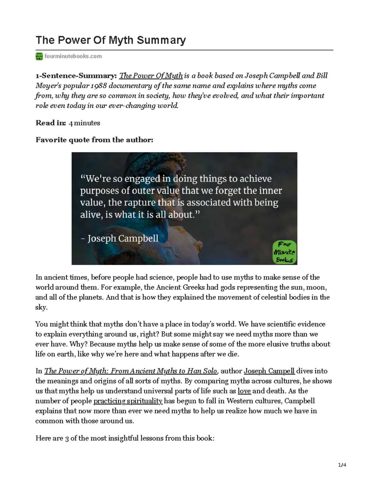 The power of myth summary - The Power Of Myth Summary fourminutebooks 1 ...