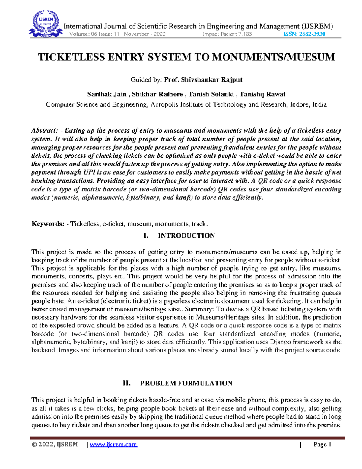 Ticketless Entry System to Monument museum - Volume: 06 Issue: 11 ...