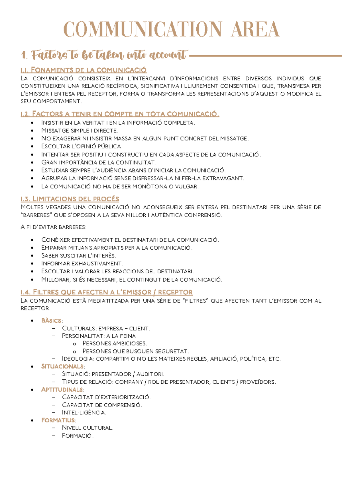 Tema 3. Communication area - Communication area 1. Factors to be taken ...