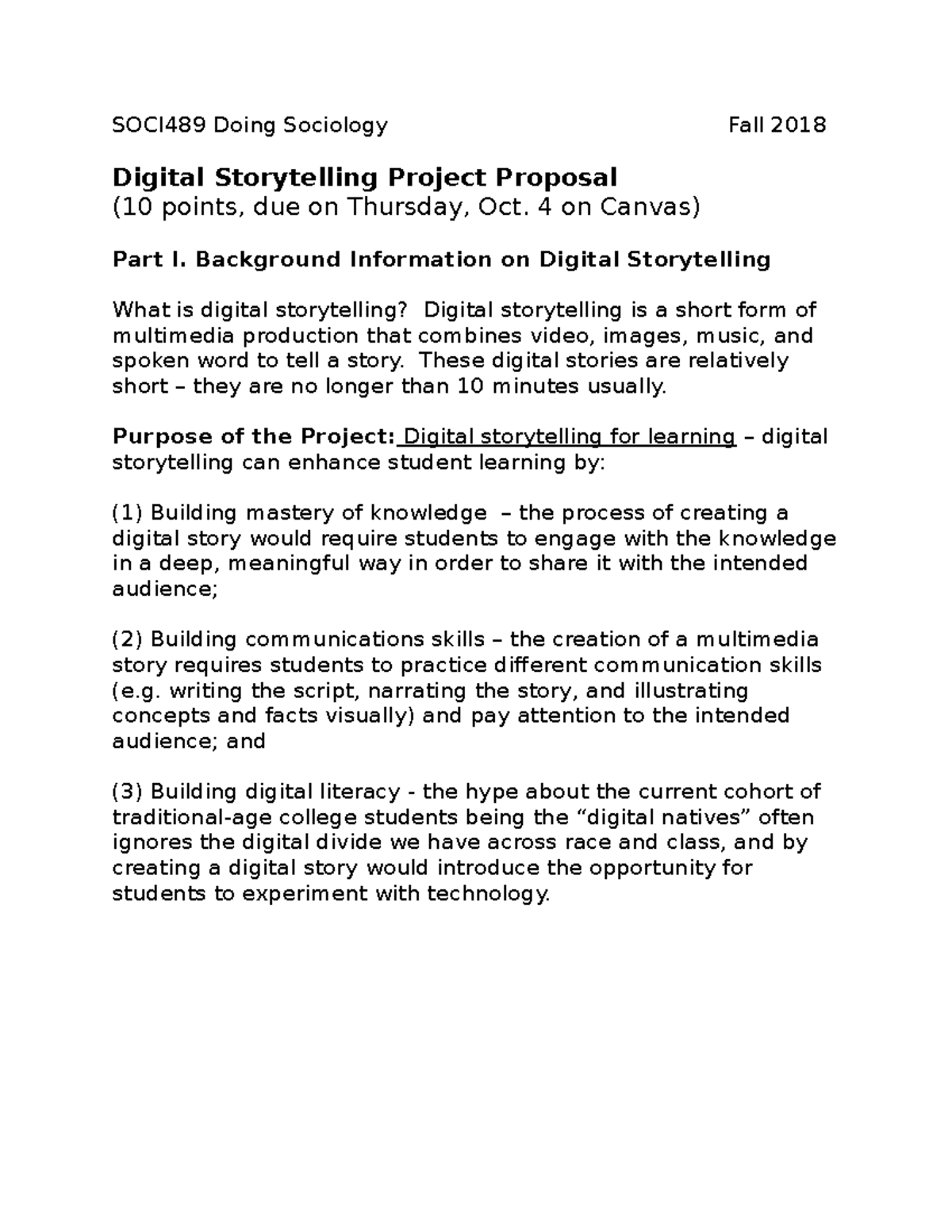 SOCI489 Digital Storytelling Project - Proposal F18-1 - SOCI489 Doing ...