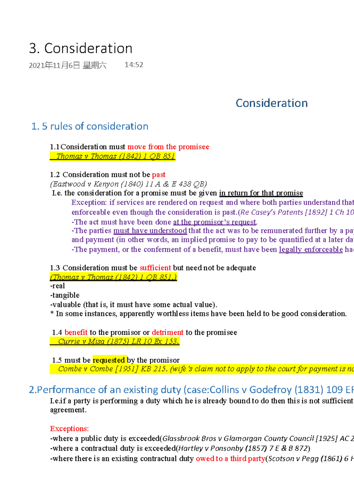 3. Consideration - Lecture notes - Consideration 1. 5 rules of ...