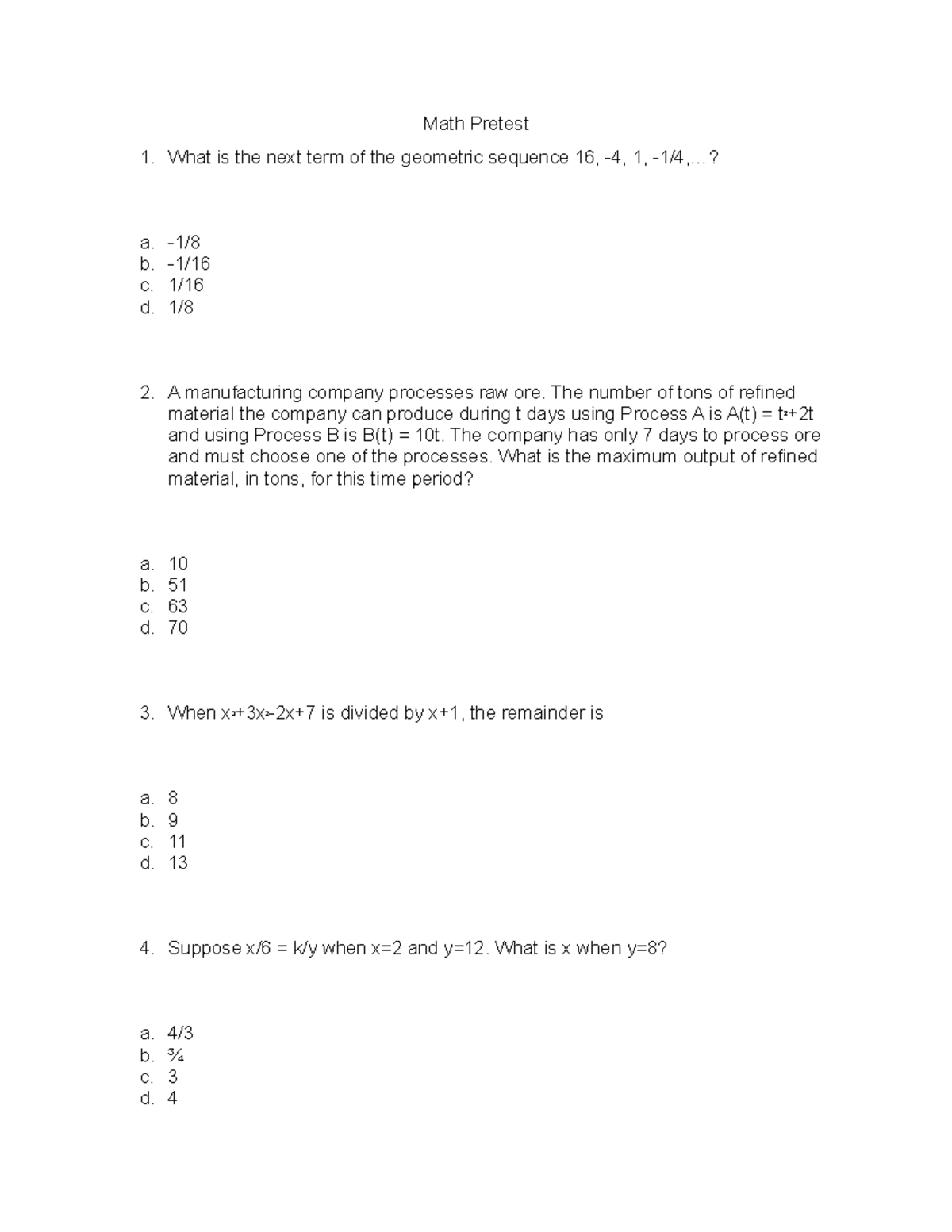 Math Pretest This Is A Reviewer Math Pretest What Is The Next Term