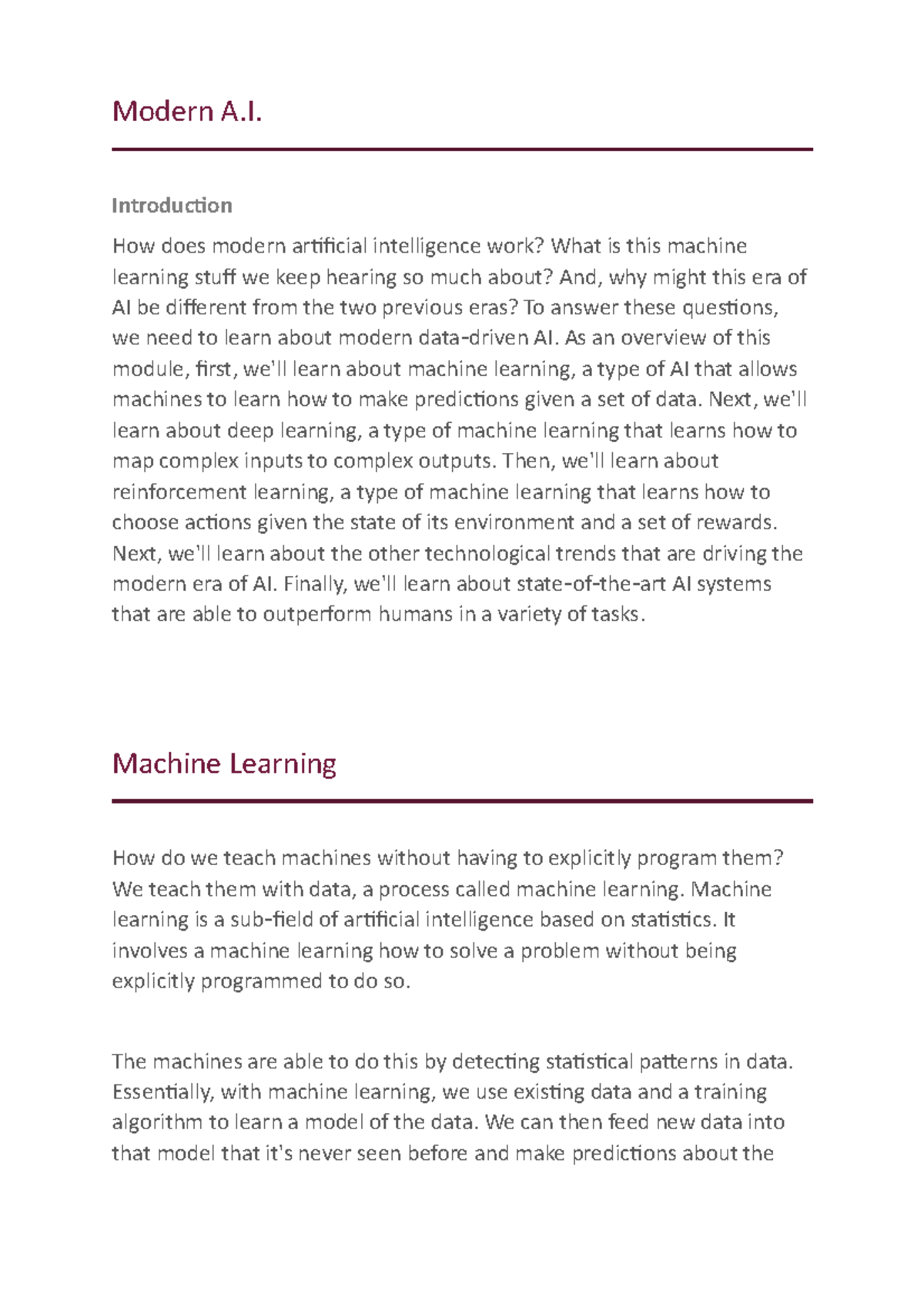 Modern A - Introduction How does modern artificial intelligence work ...
