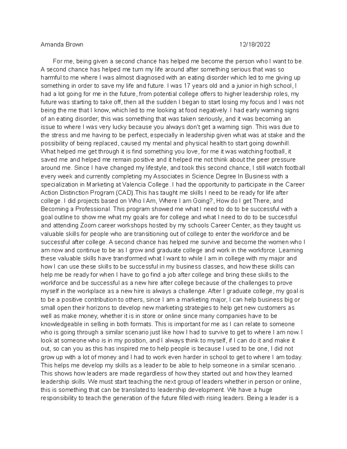 Second chance scholarship - Amanda Brown 12/18/ For me, being given a ...