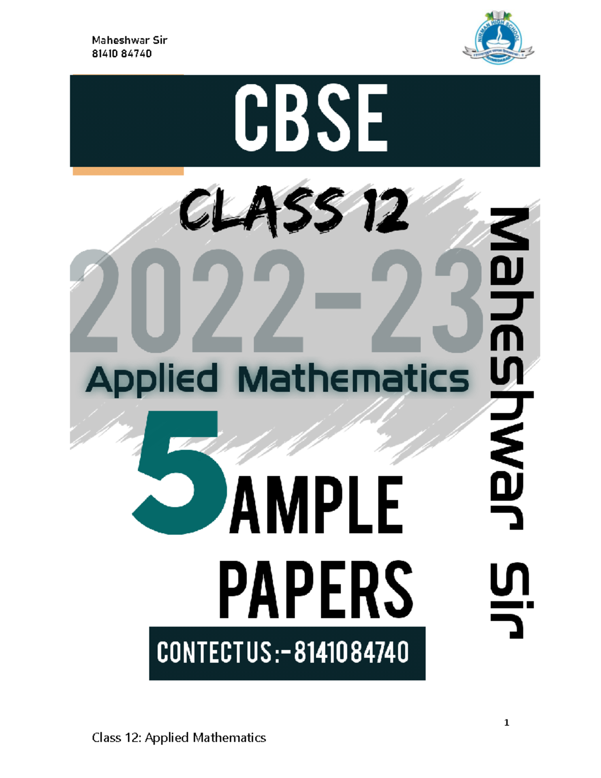 Applied mathematics class 12 sample papers maheshwar Sir-print - 81410 ...