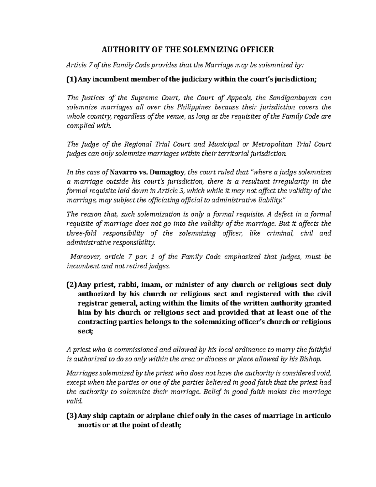 Authority of the Solemnizing officer - AUTHORITY OF THE SOLEMNIZING ...