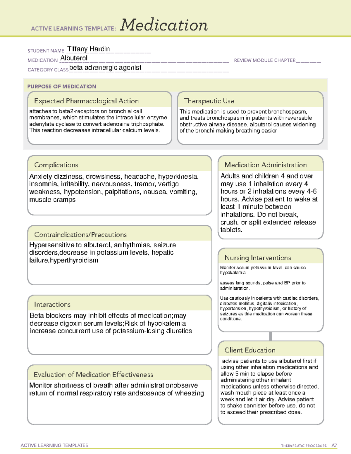 Albuterol - drug card - ACTIVE LEARNING TEMPLATES THERAPEUTIC PROCEDURE ...