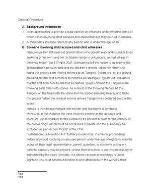 Cases involving children - A. Background 1. I was approached to provide ...