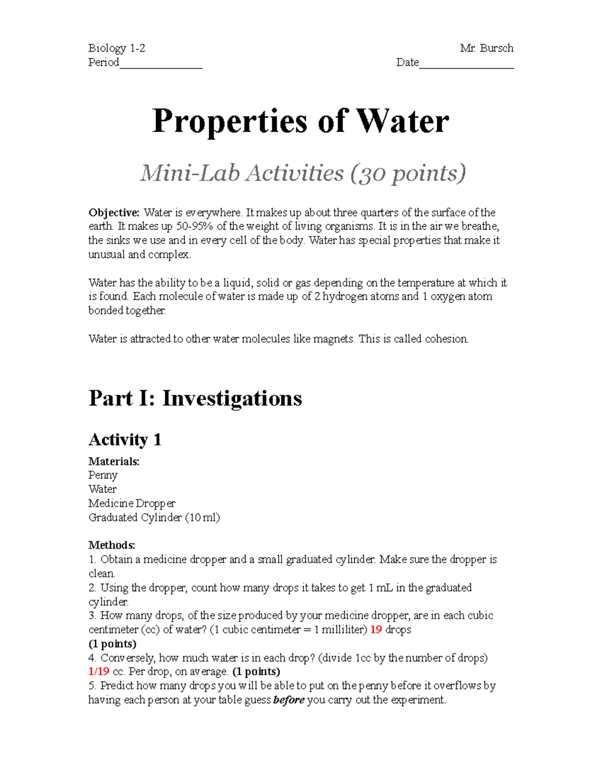 Copy of Properties Of Water-Lab Handout-2021 - Period ...