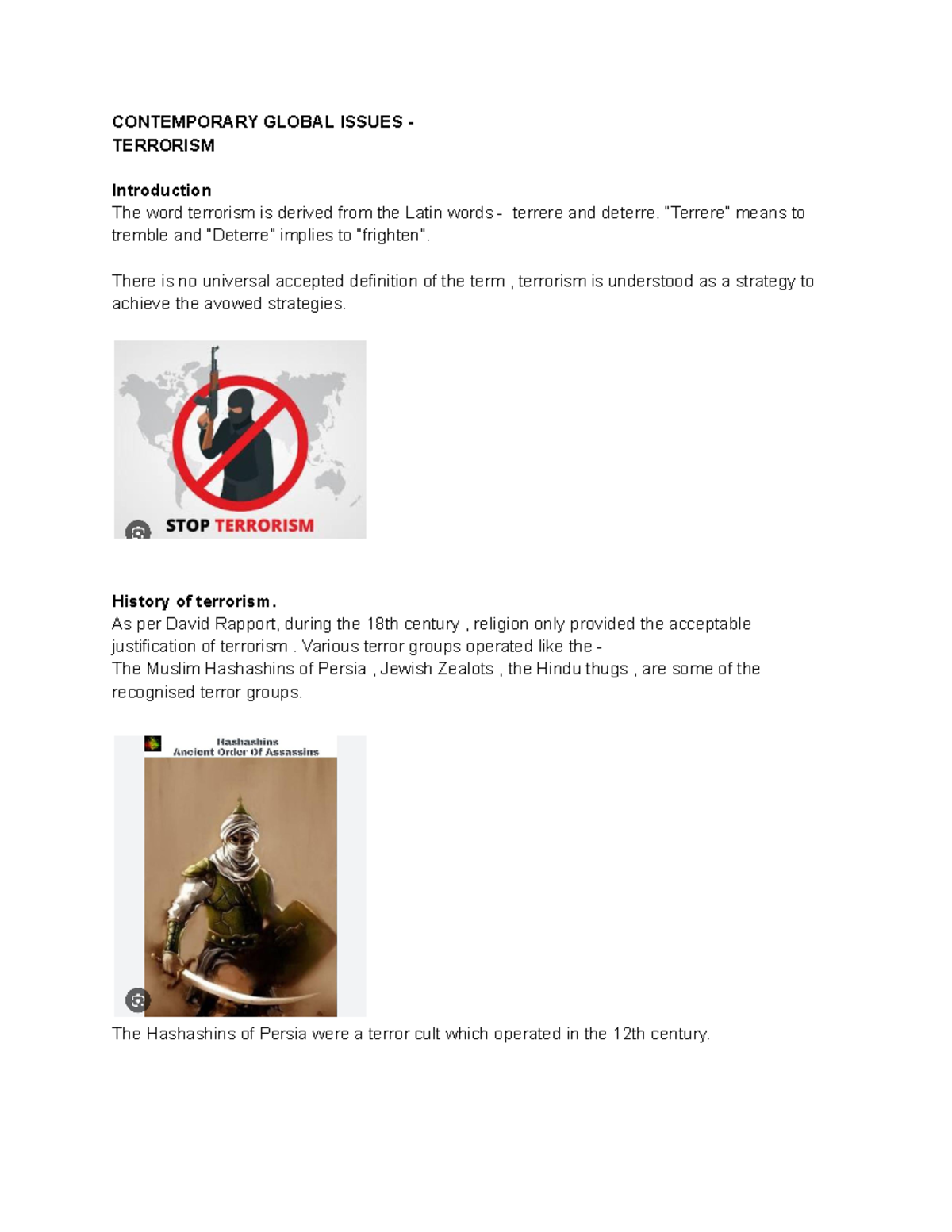 Contemporary Global Issues - CONTEMPORARY GLOBAL ISSUES - TERRORISM ...