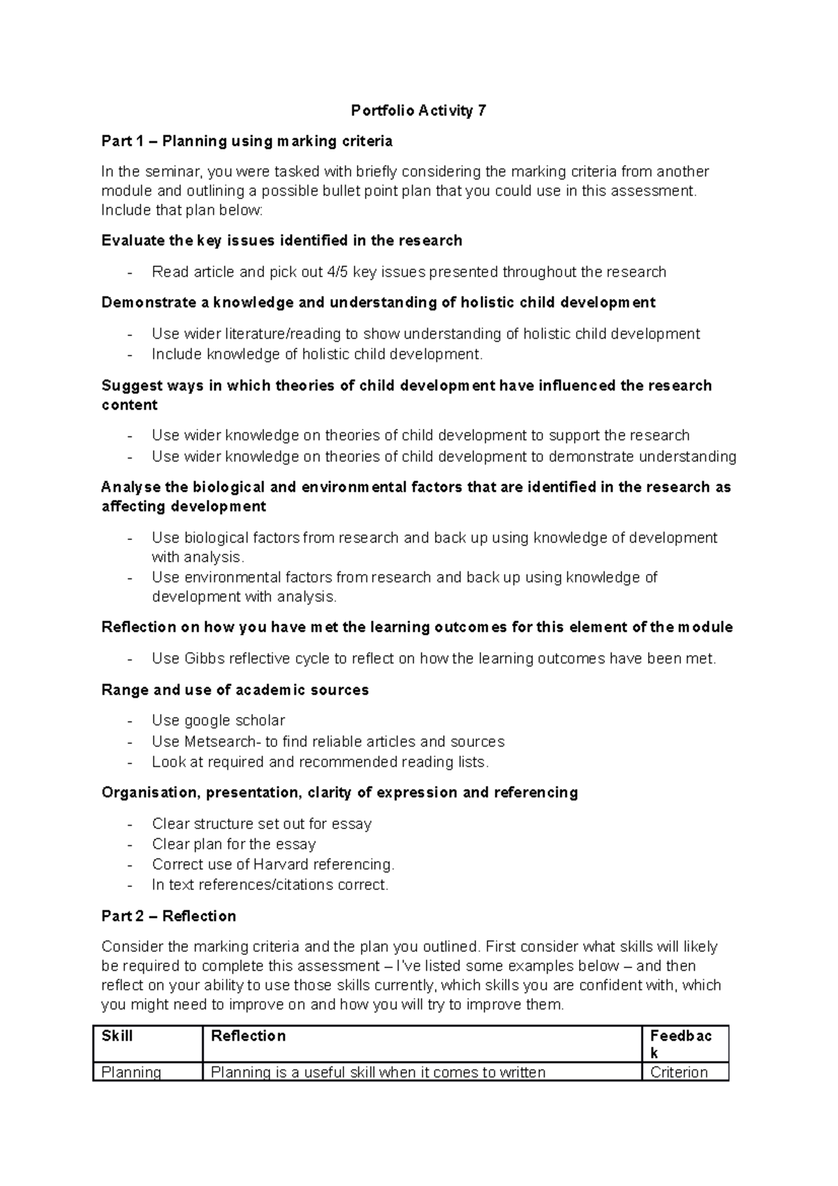 7. Marking Criteria- Considering Key Skills - Portfolio Activity 7 Part ...