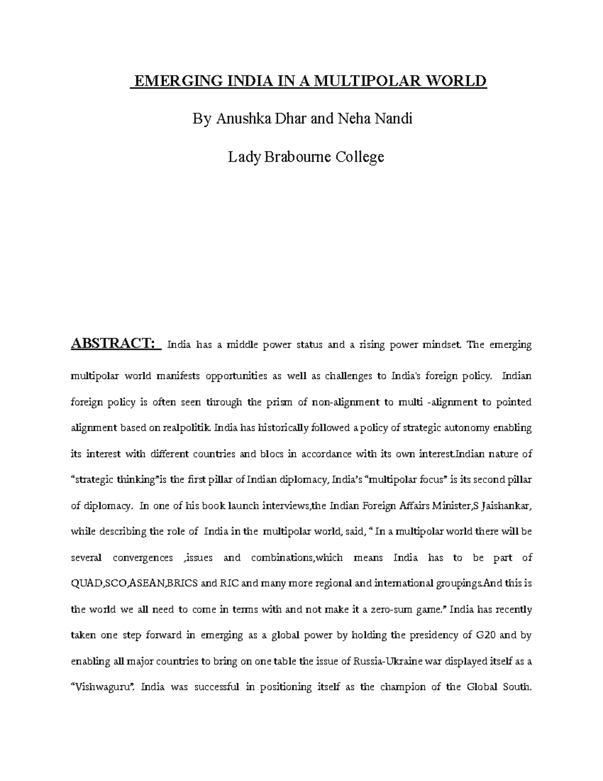 Emerging India IN A Multipolar World - EMERGING INDIA IN A MULTIPOLAR ...