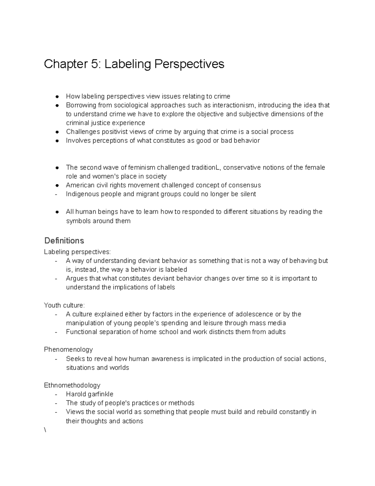 Chapters 5-8 - Chapter 5: Labeling Perspectives How labeling ...
