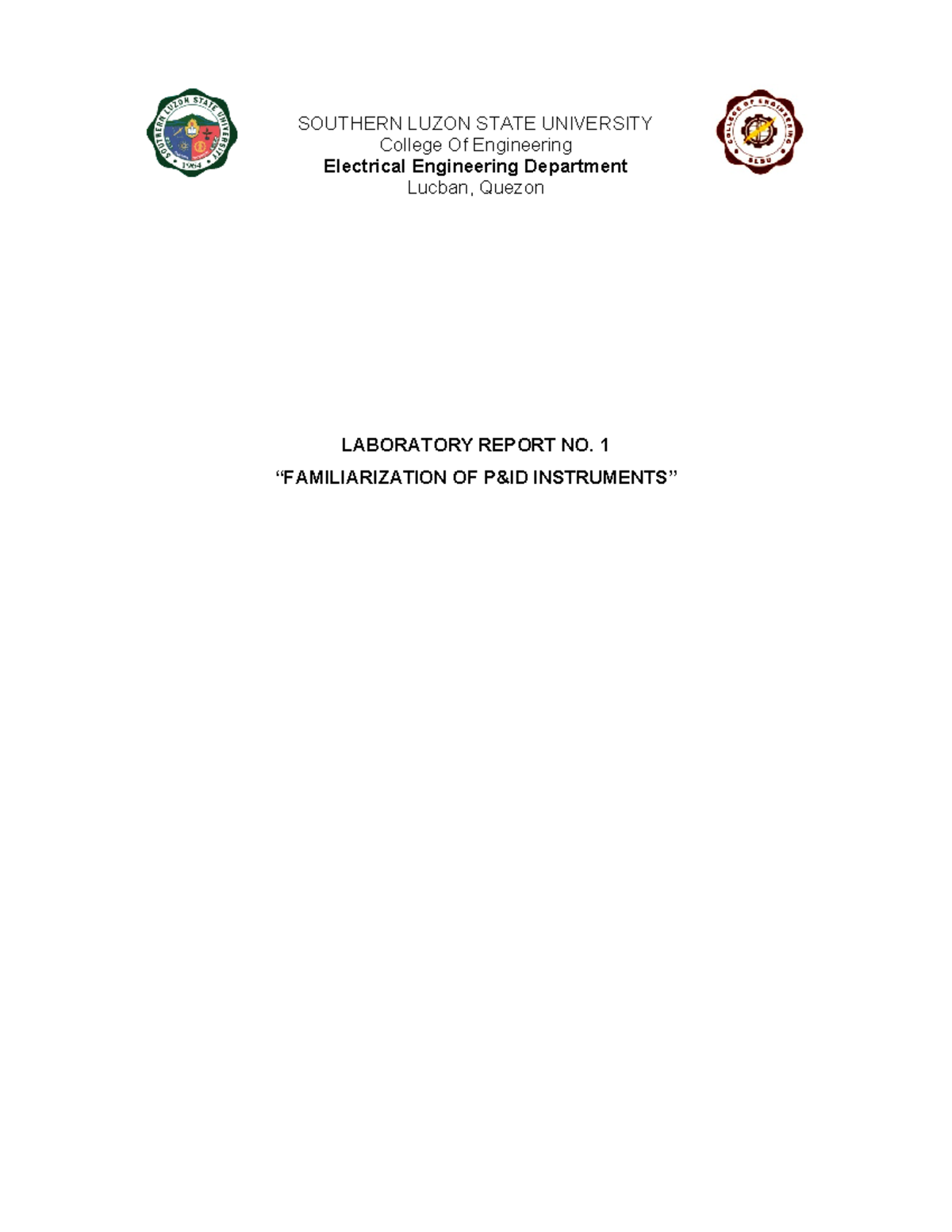 LAB- Report-1 Coverpage - SOUTHERN LUZON STATE UNIVERSITY College Of ...