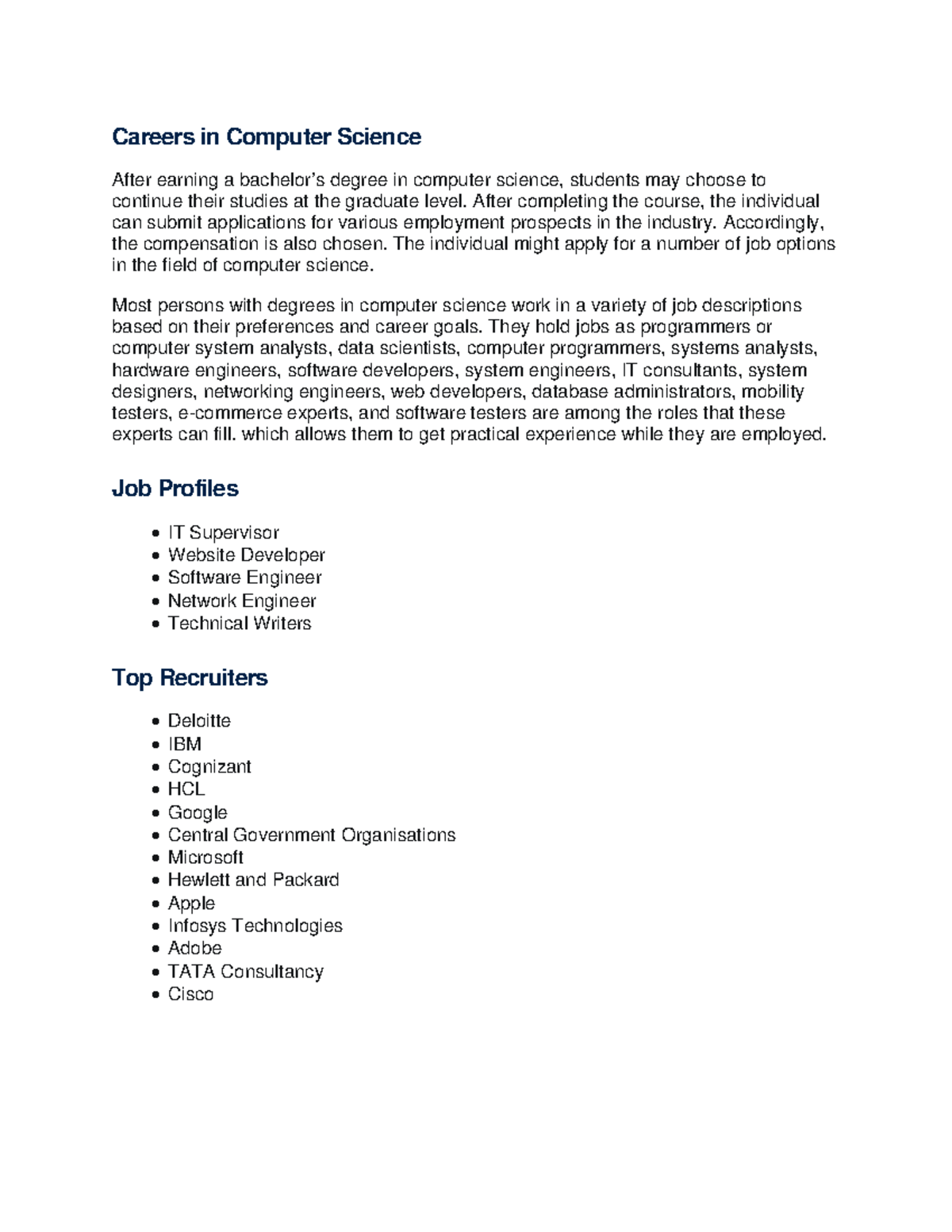 Careers in Computer Science - Careers in Computer Science After earning ...