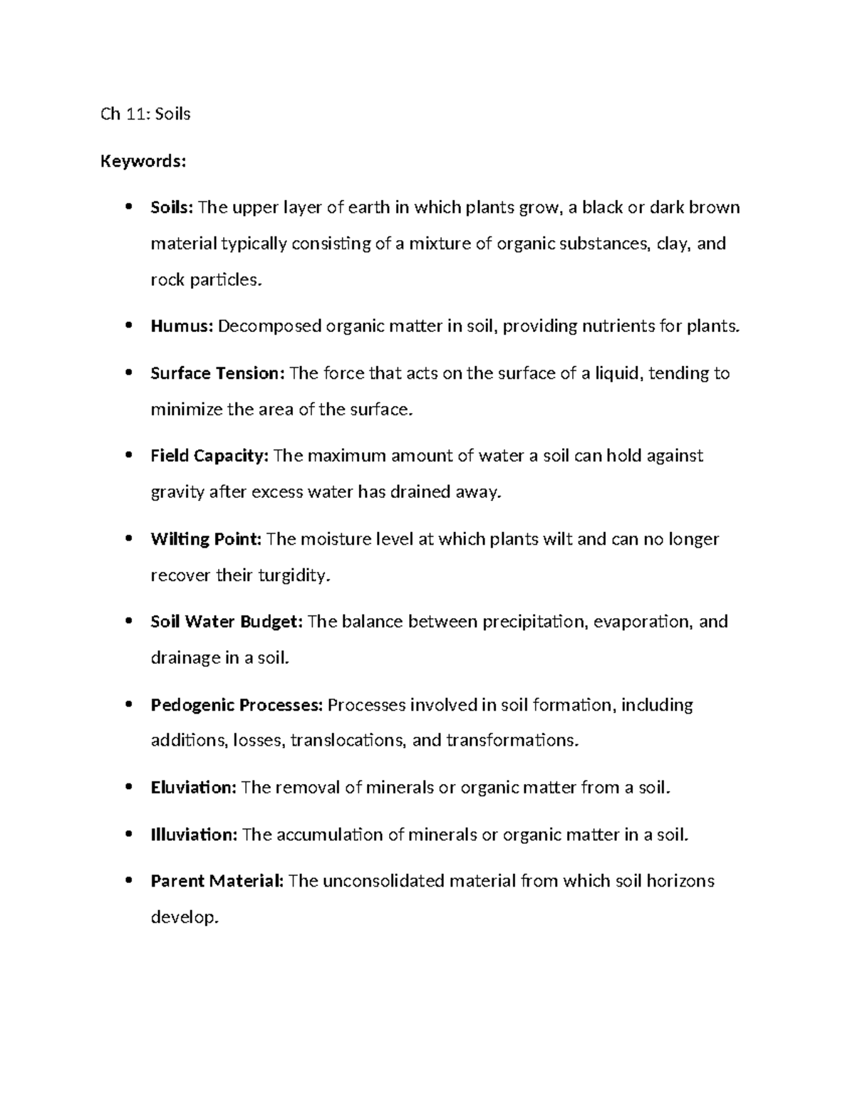 Chapter 11 notes - Ch 11: Soils Keywords: Soils: The upper layer of ...