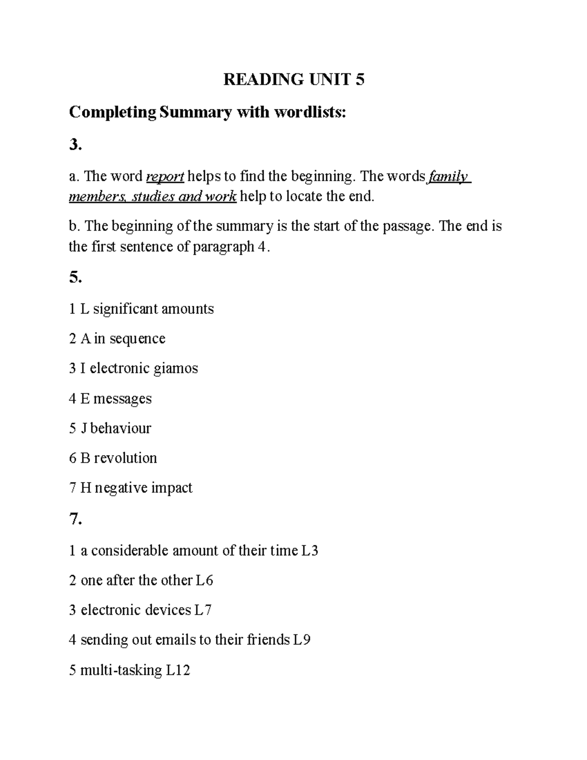 Reading UNIT 5 - READING UNIT 5 Completing Summary with wordlists: 3. a ...