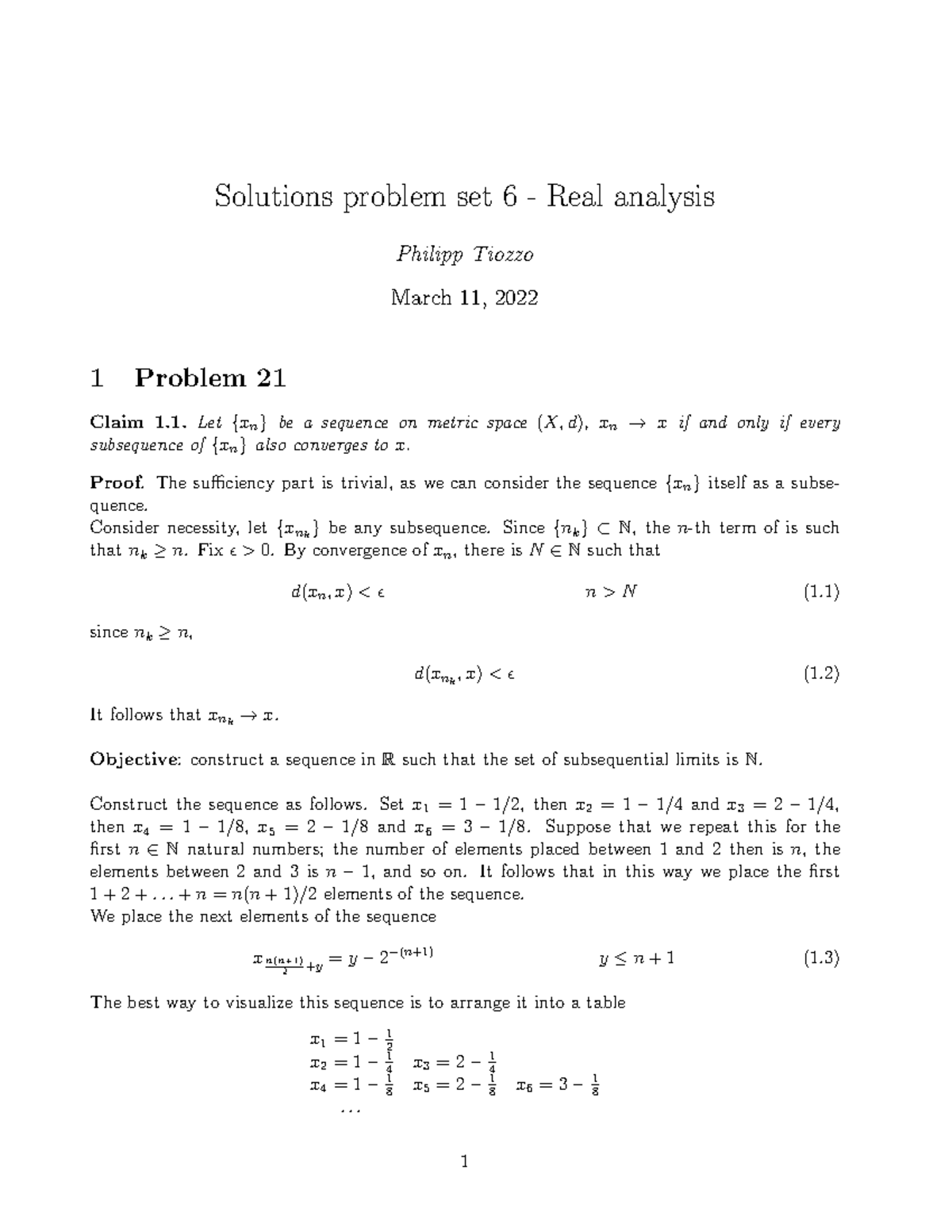 Solutions Problem Set 6 Real Analysis Solutions Problem Set 6 Real Analysis Philipp Tiozzo