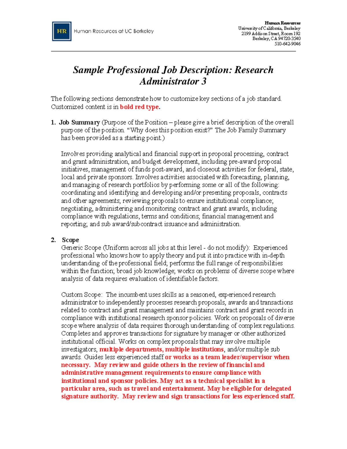 Sample Professional Job Description - University of California ...