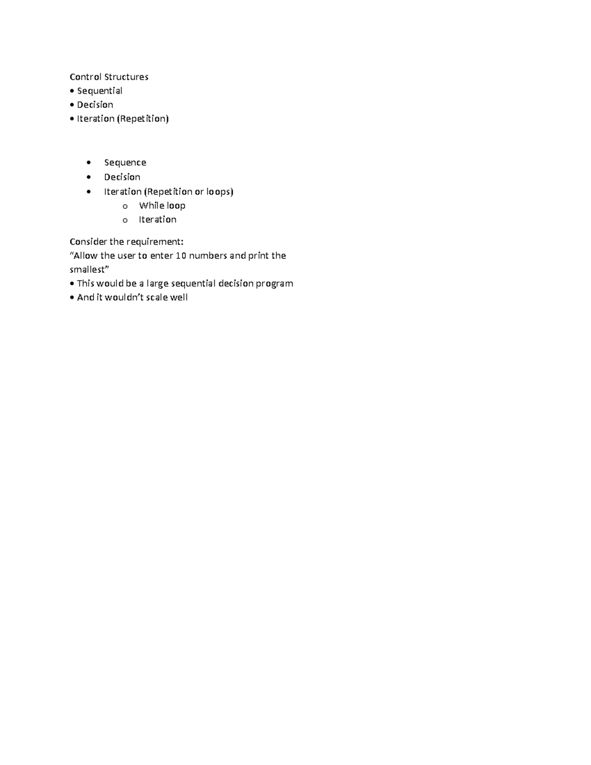 COMP 600 Lecture Notes 2 - Control Structures Sequential Decision ...