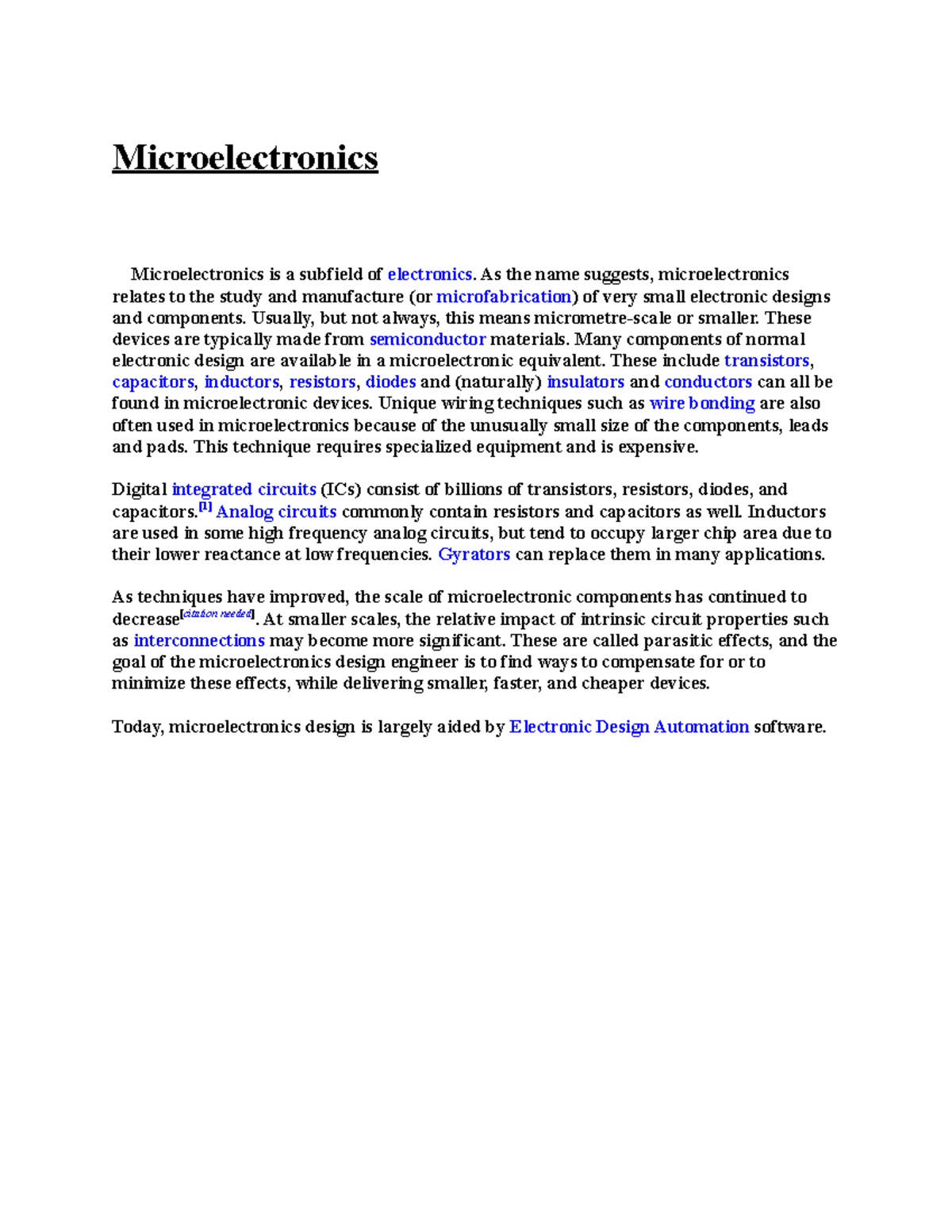 Microelectronics - Microelectronics Microelectronics is a subfield of ...
