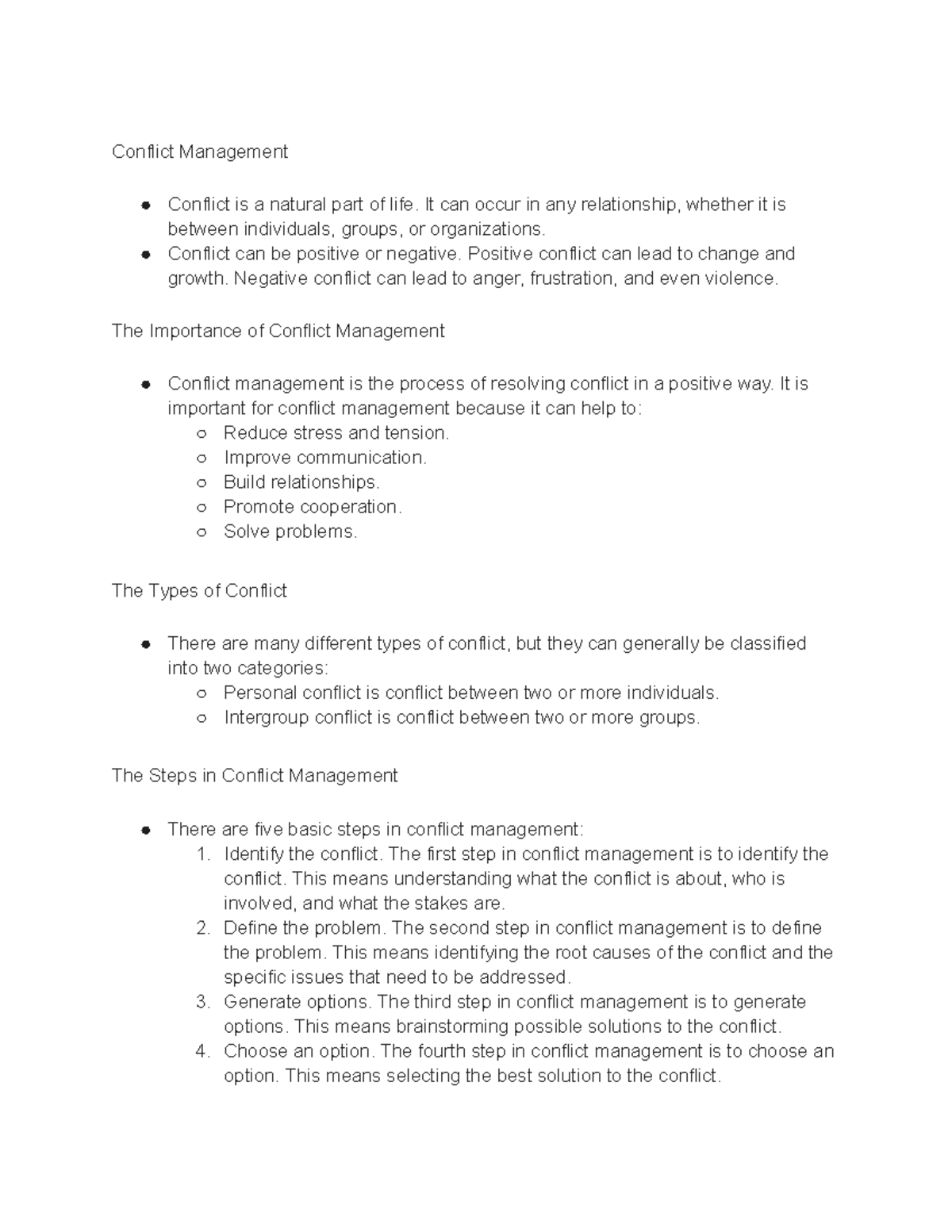 Lecture 32 Conflict Management - Conflict Management Conflict is a ...