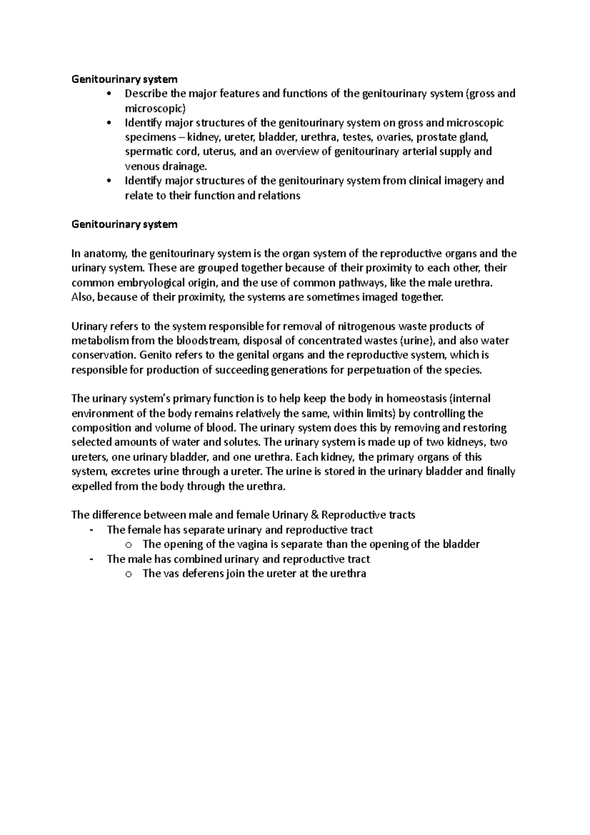 Genitourinary system - Identify major structures of the genitourinary ...