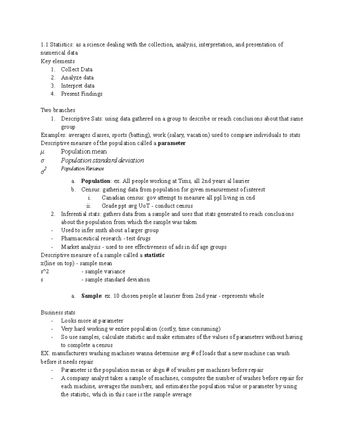 Ec255 Week 1 Lecture Notes 1 Statistics As A Science Dealing With The Collection Analysis