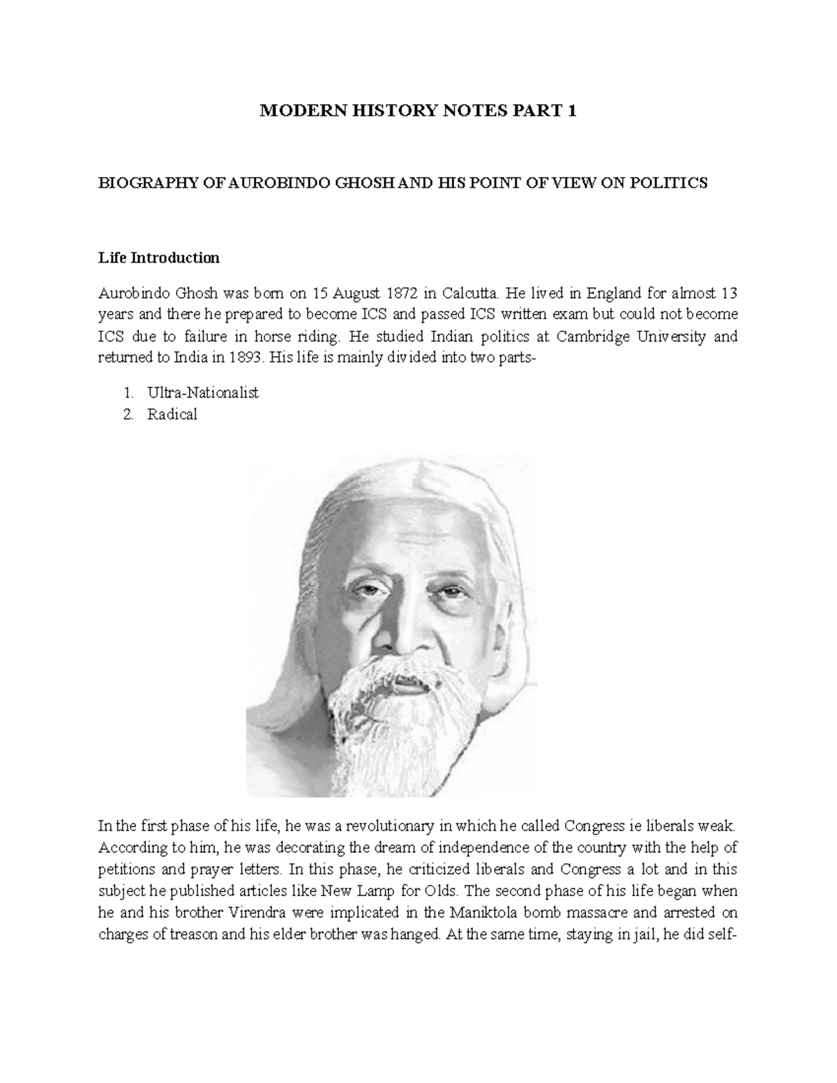 Modern History Notes PART 1 - MODERN HISTORY NOTES PART 1 BIOGRAPHY OF ...