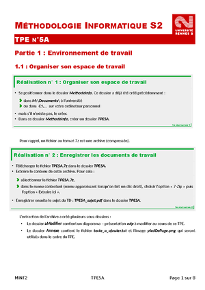 TD4 sujet - TD de méthodologie informatique - MÉTHODOLOGIE INFORMATIQUE S TD N° Partie 1 : - Studocu