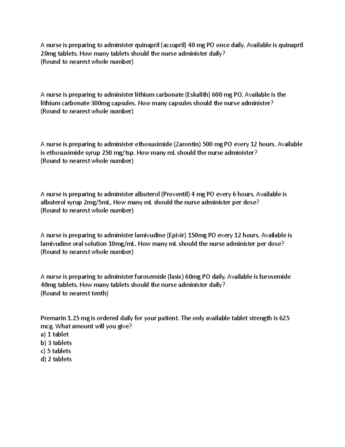 Cap:liquid nursing dosage - NURS434 - Studocu