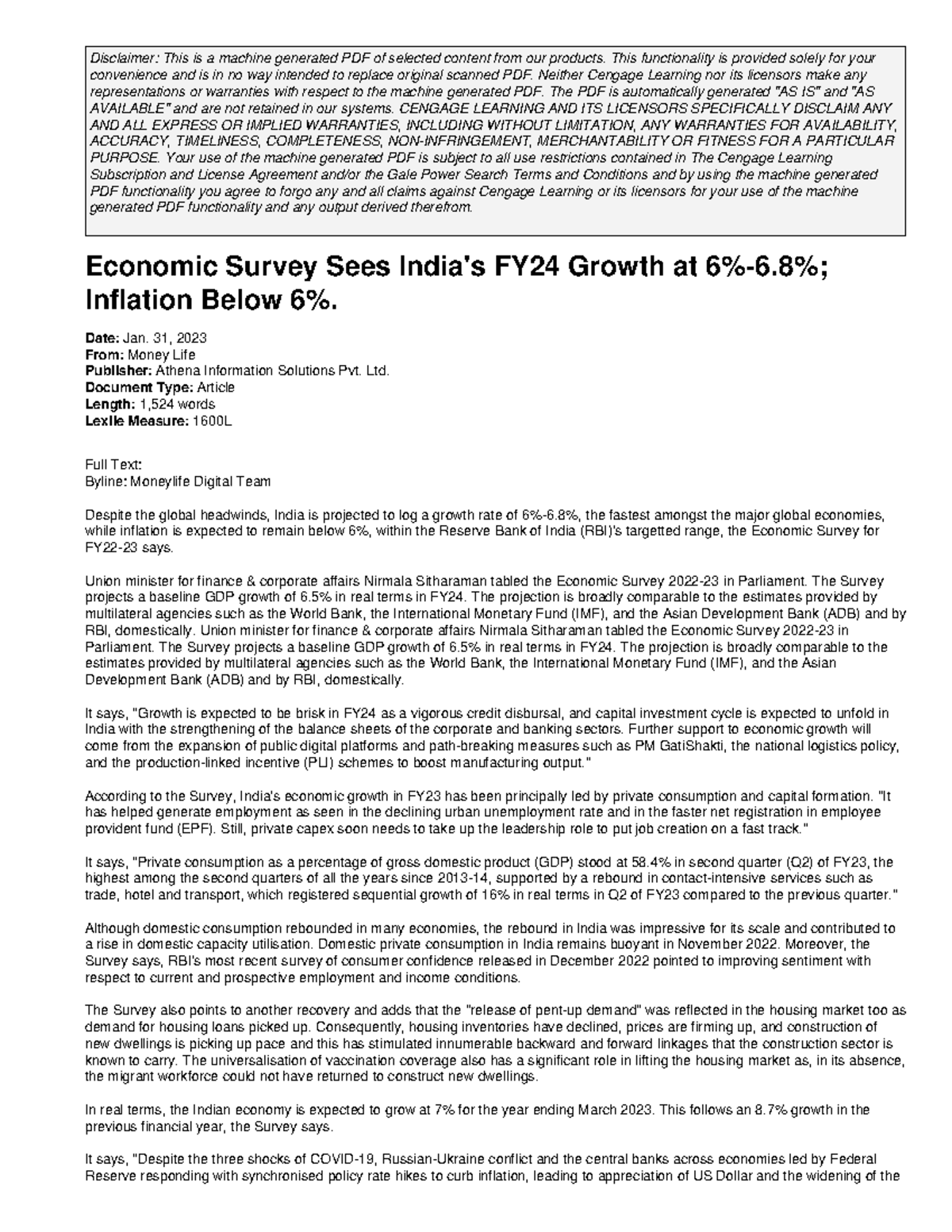 Economic Survey Sees India's FY24 Growth at 6%-6.8% Inflation Below 6% ...