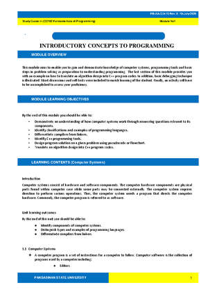 BASIC PROGRAM STRUCTURE IN C++ - Fundamentals of Programming - PangSU - Studocu