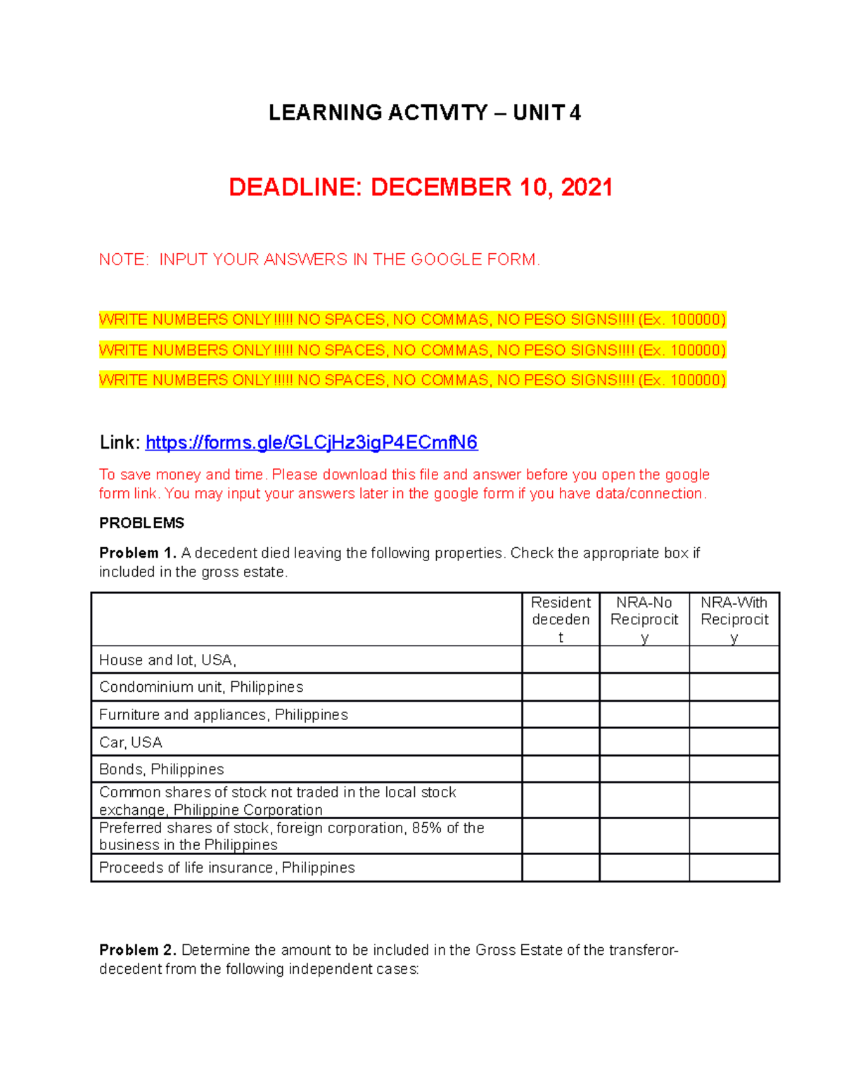 [Template] Learning Activity 4 - LEARNING ACTIVITY – UNIT 4 DEADLINE ...