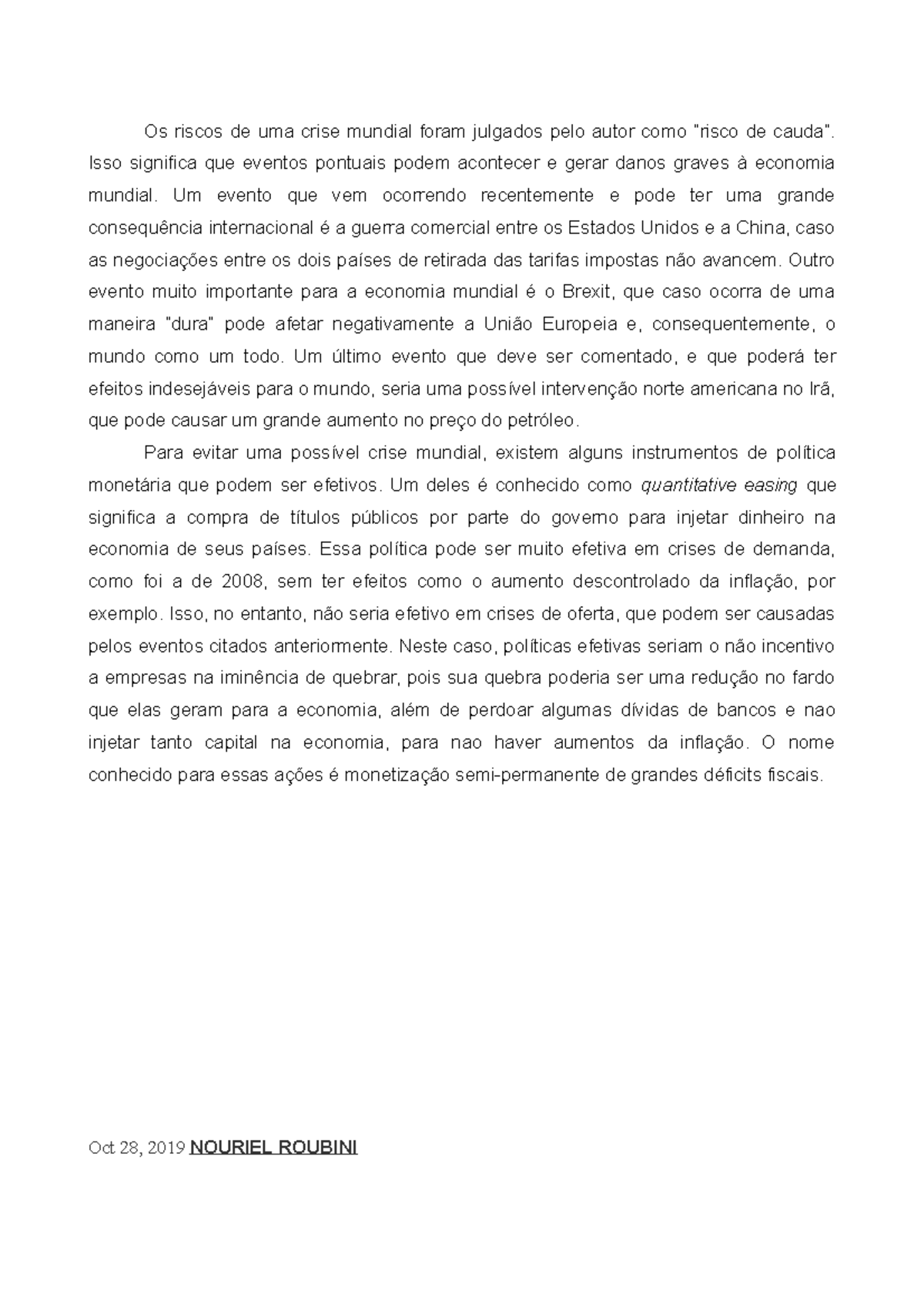 Exercício 1 - EPI - Os riscos de uma crise mundial foram julgados pelo ...