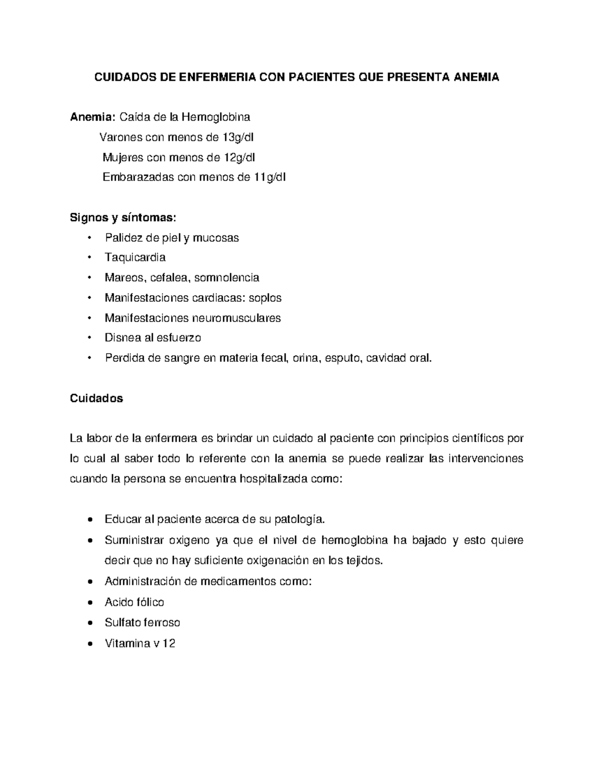 Cuidados de enfermería con pacientes que presentan anemia - CUIDADOS DE ...