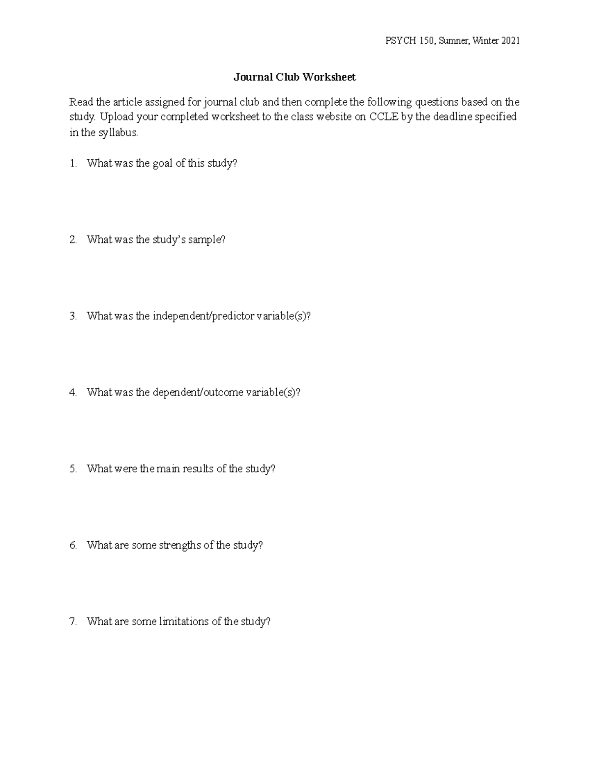 Journal Club Worksheet - Upload your completed worksheet to the class ...