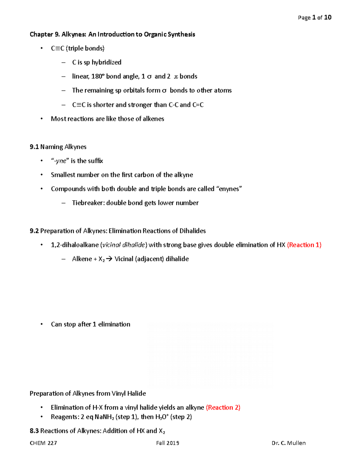 Organic Chemistry Chapter 9 Notes - Chapter 9. Alkynes: An Introduction ...