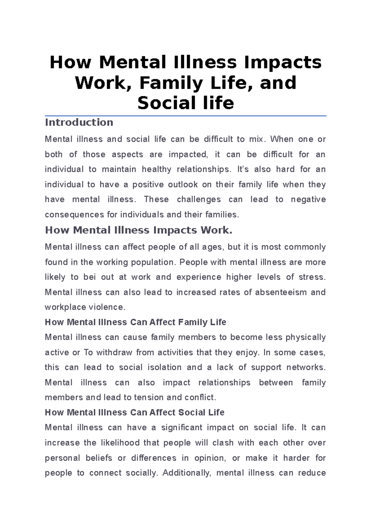 How Mental Illness Impacts Work, Family Life, and Social life - How ...