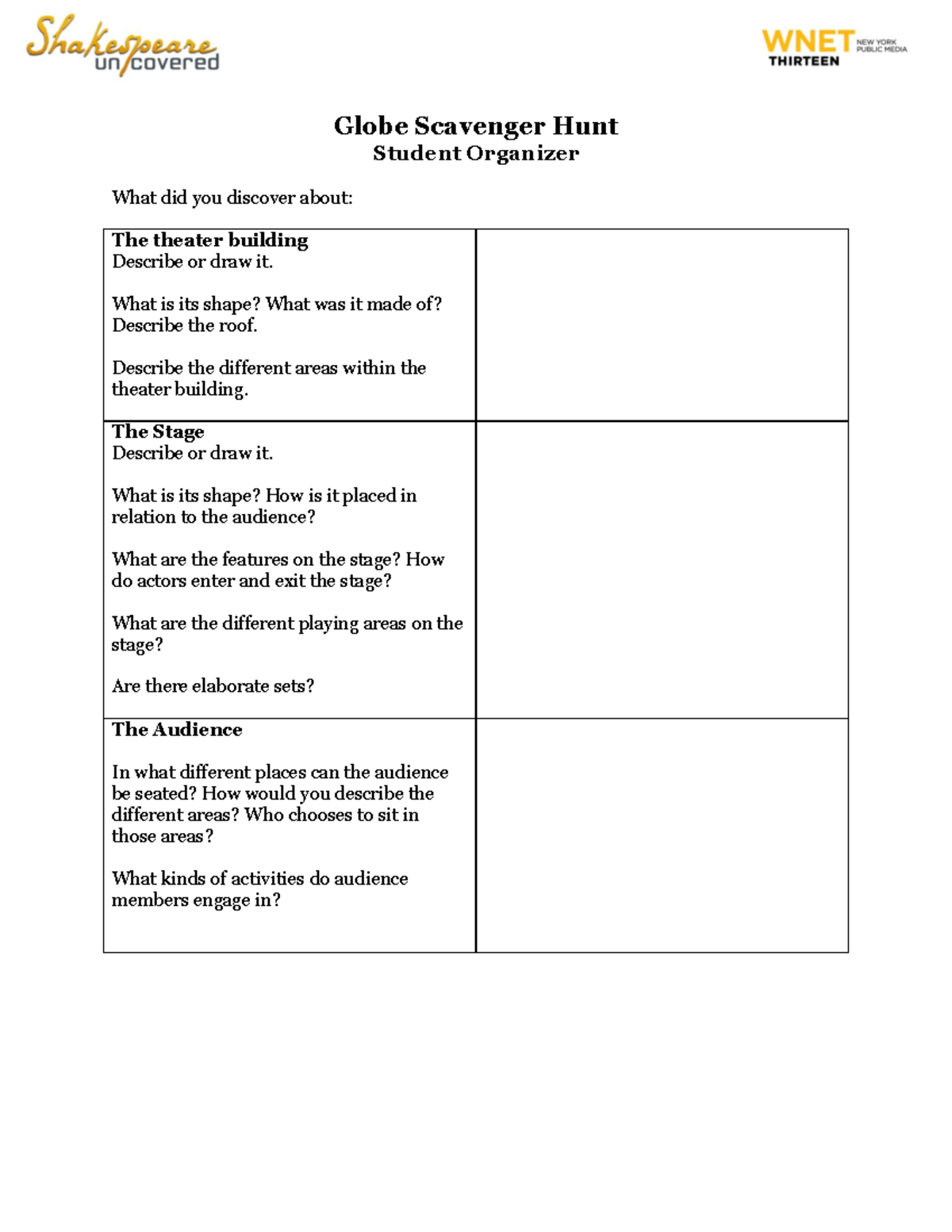 Shakespeare Theatre Globe Scavenger Hunt SO 2 - Globe Scavenger Hunt ...