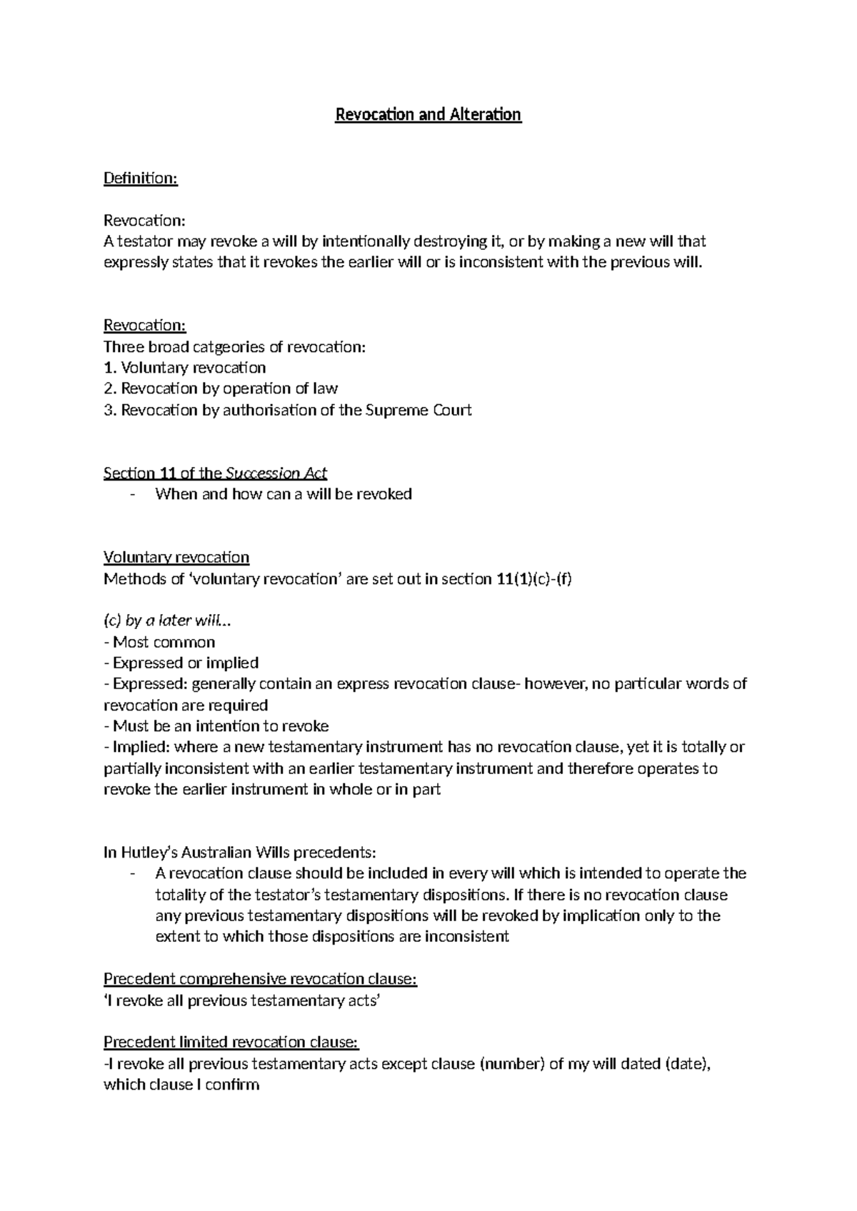 Day 4 Wills and Succession - Revocation and Alteration Definition ...