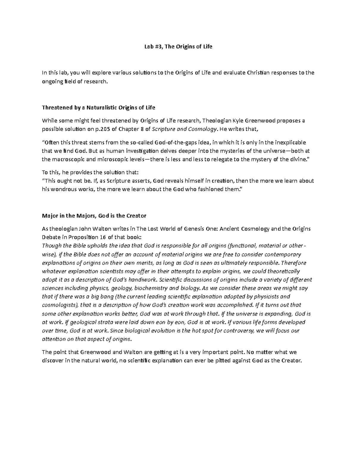 NSCI110 Lab3 - Part 1 - lab - Lab #3, The Origins of Life In this lab ...