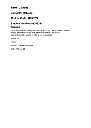 TMS3722 Assignment 2 Questions - ASSIGNMENT 02 (50 marks) This assignment is compulsory. NO ...