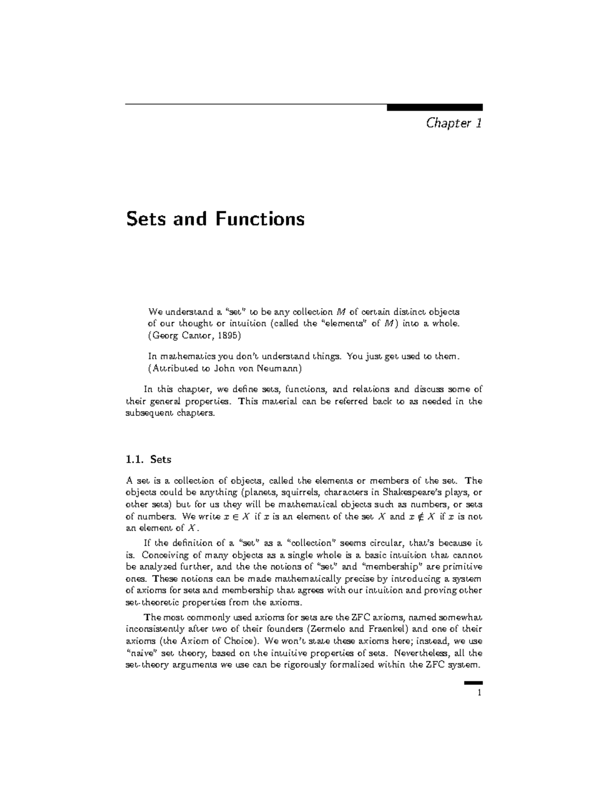 Set - Algebra - Chapter 1 Sets and Functions We understand a “set” to be any collection M of ...